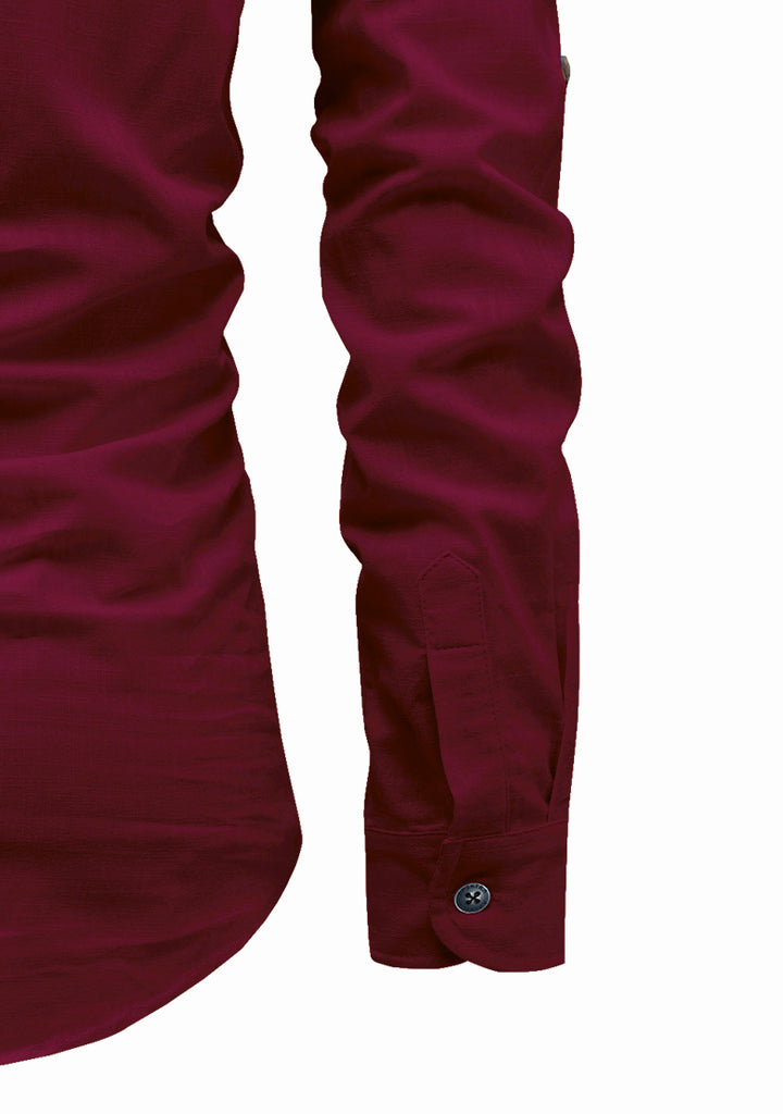 Men's Cotton Fabric Roll Up Sleeve Spread Collar Maroon Kurta – Apektra